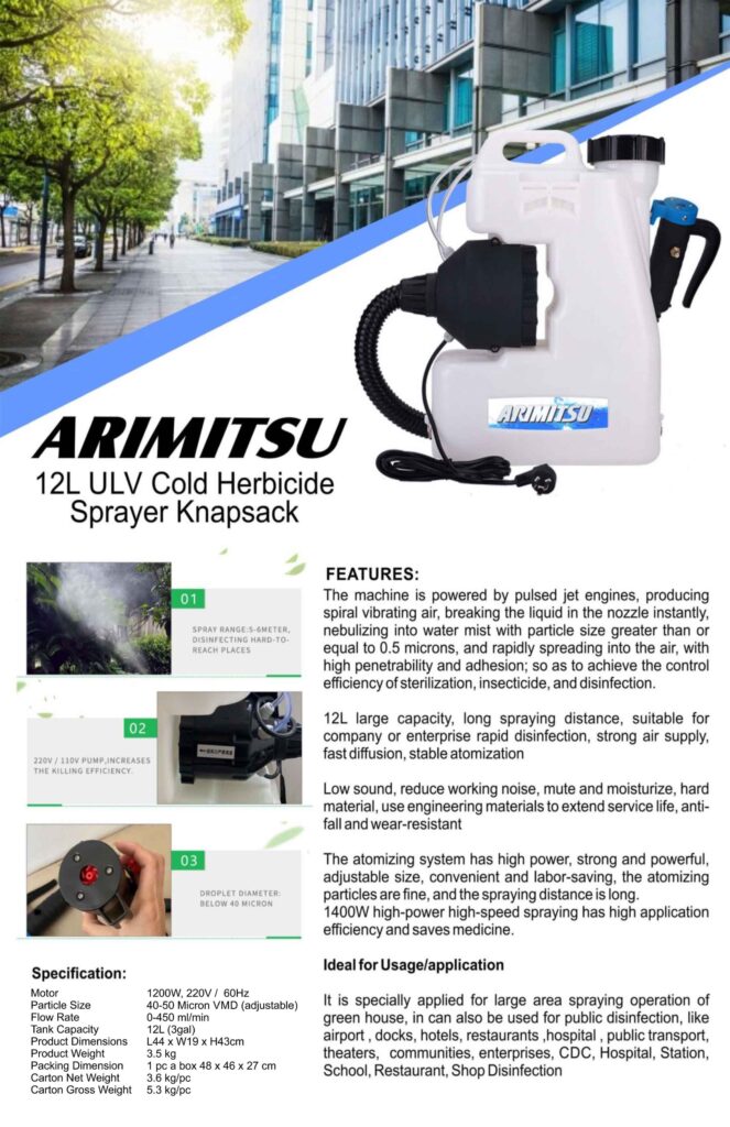 Arimitsu 12L ULV Cold Fogger, Disinfecting Misting Machine, Cold Fogging